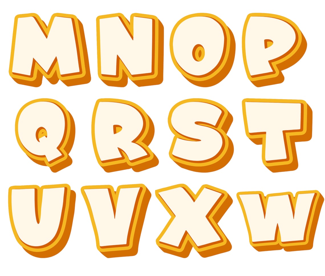 3D Comic Letters Clipart PNG SVG Bundle, Comic Font, Comic Alphabet, 3D ...