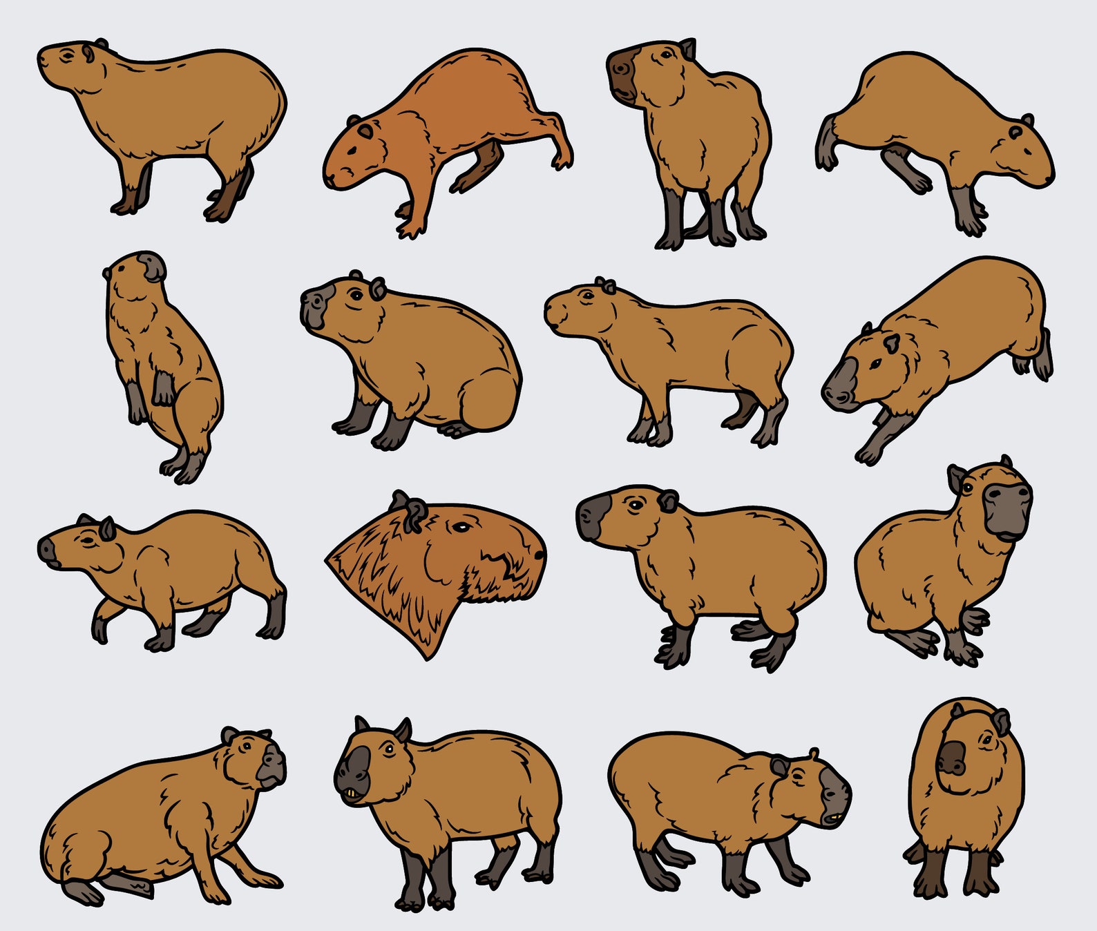 32 Capybara Clipart Bundle SVG PNG JPG Pdf Icons, Pet Clipart, Wild ...