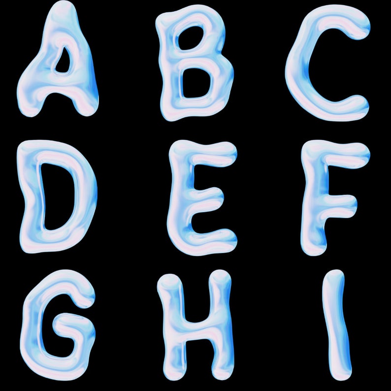 3D Bubbly Holographic Letters Clipart PNG SVG Bundle, Bubbly Font ...