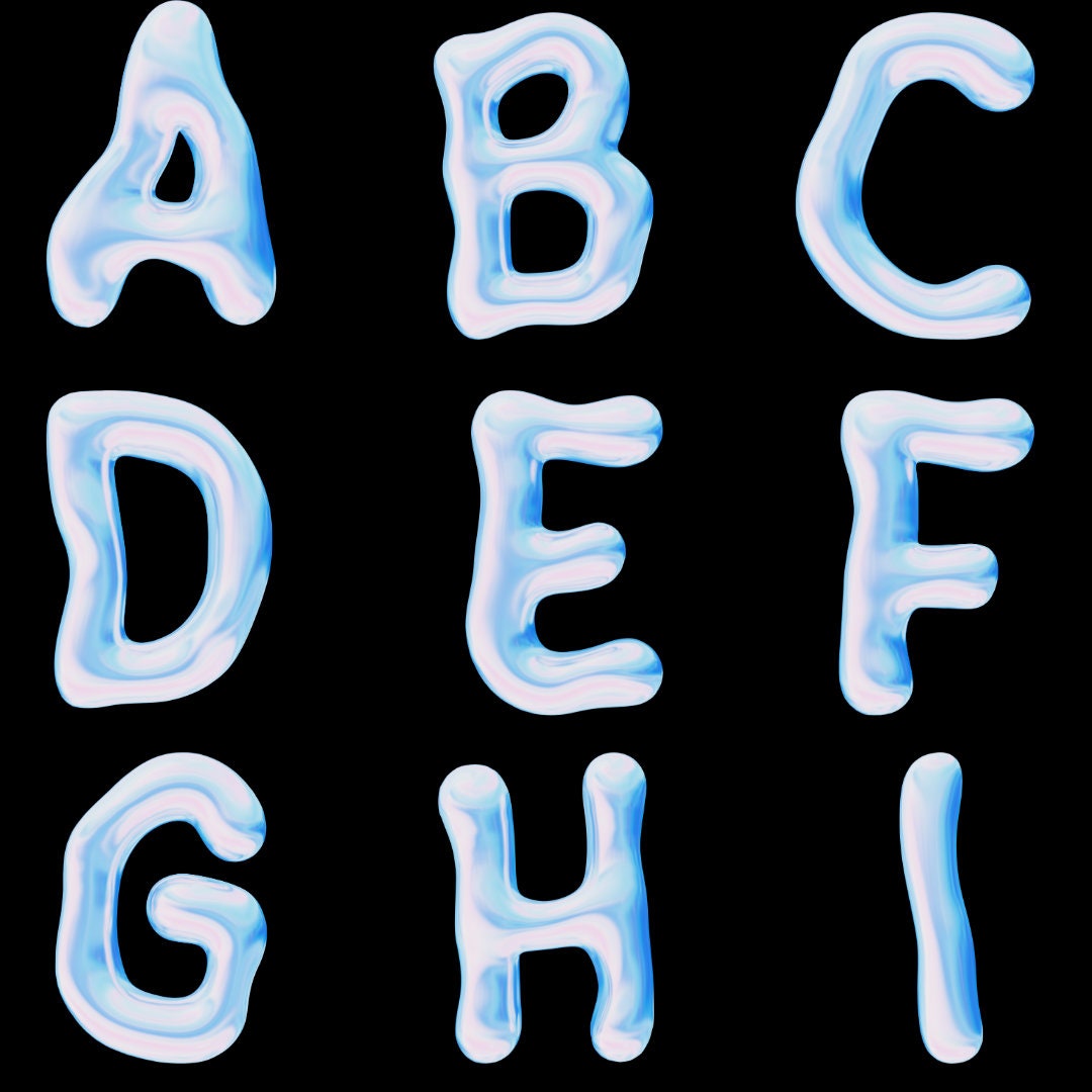 3D Bubbly Holographic Letters Clipart PNG SVG Bundle, Bubbly Font ...
