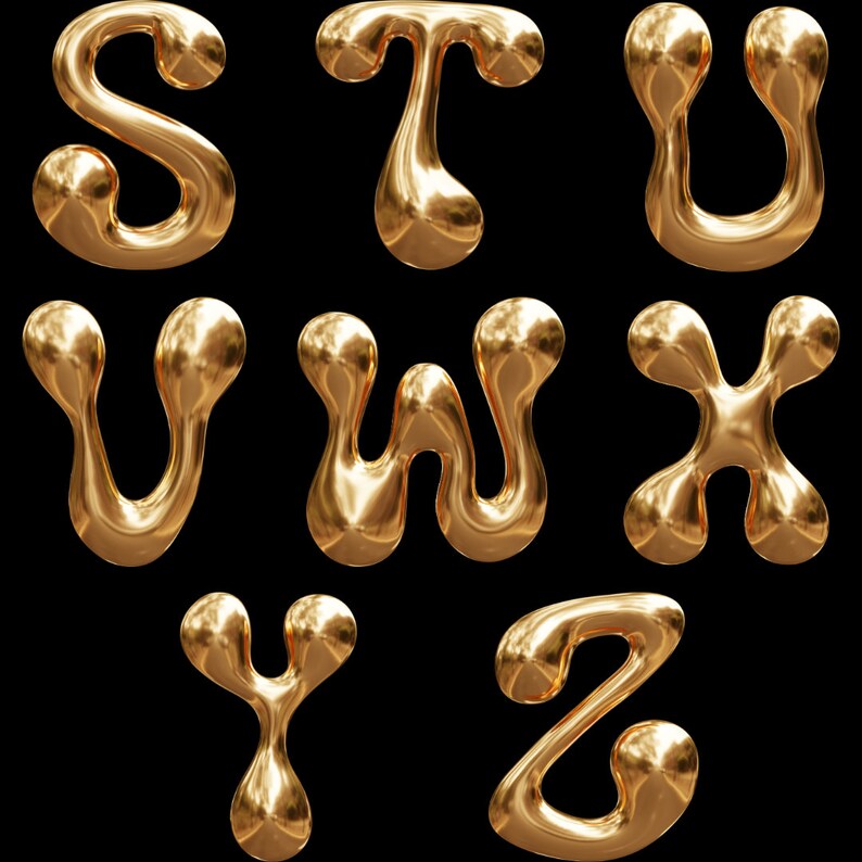3D Bubbly Golden Font Clipart PNG SVG Bundle, Bubbly Letters, Bubbly ...