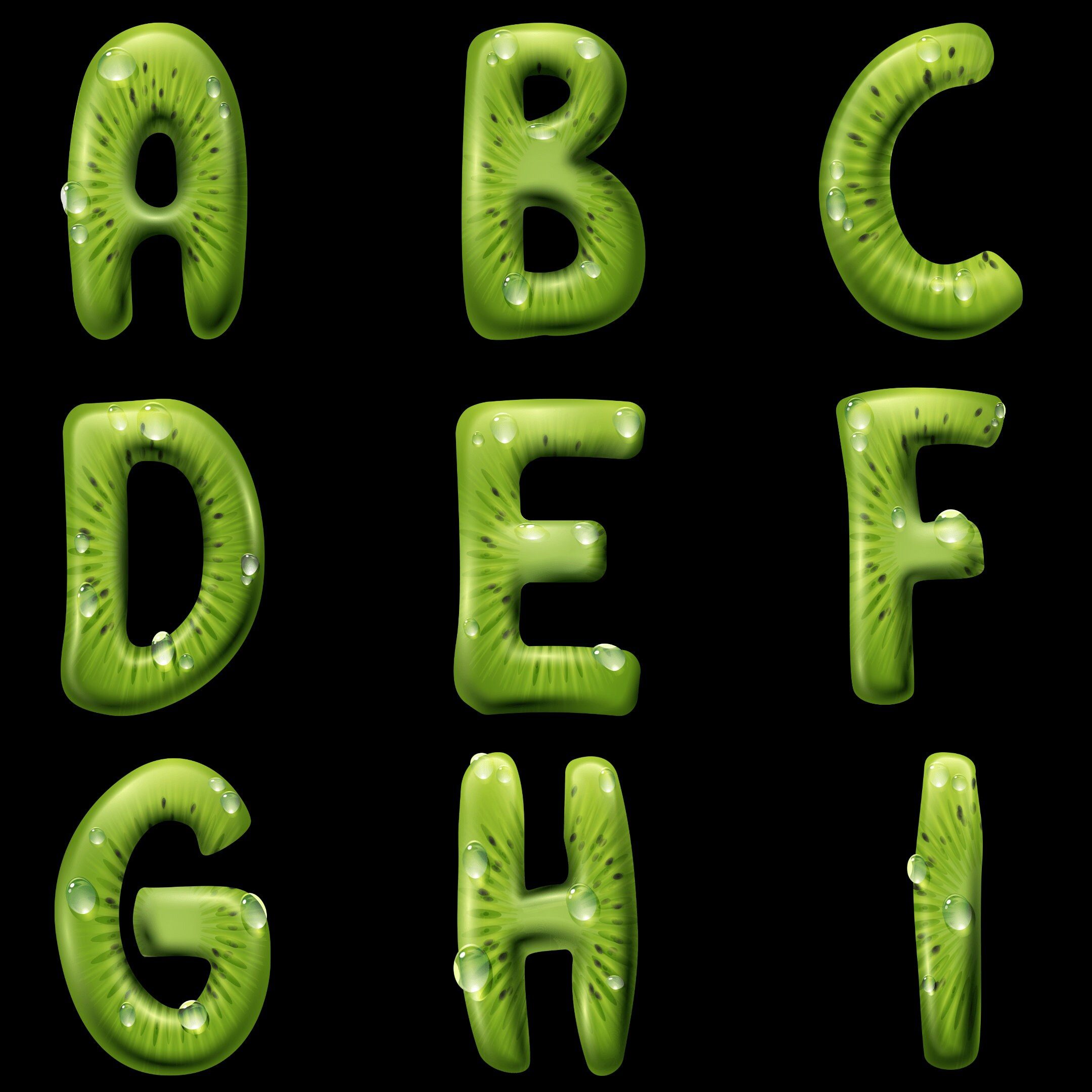 Kiwi Letters PNG SVG Clipart Bundle, Kiwi Alphabet, Kiwi Font Svg, Kiwi ...