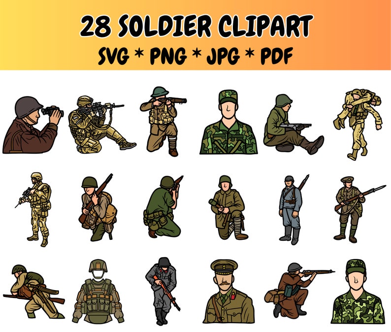 28 Army Soldiers Clipart Bundle SVG PNG JPG Pdf, Military Clipart, Army ...