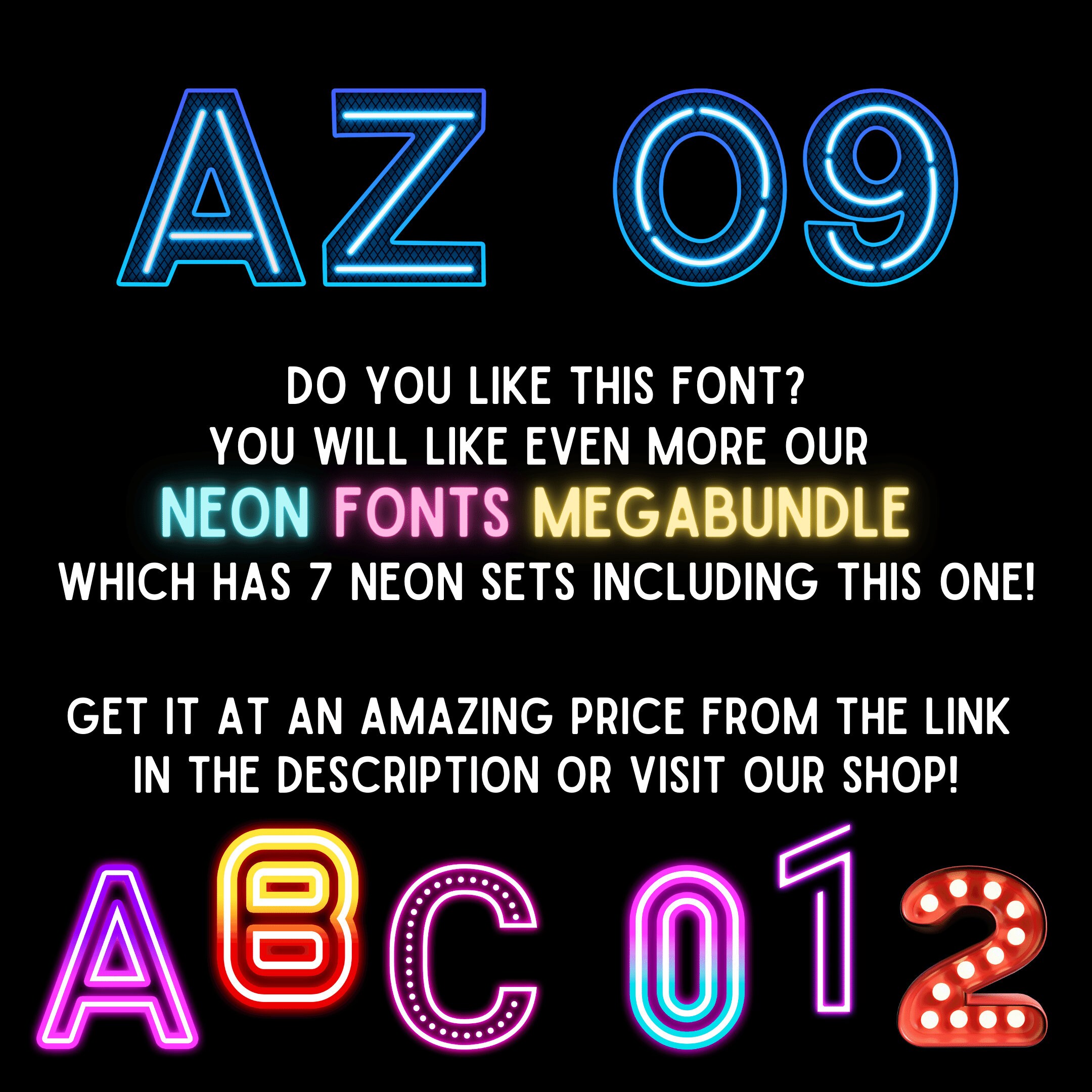 Blue Neon Letters PNG SVG Clipart Bundle, Neon Alphabet, Neon Font Svg ...