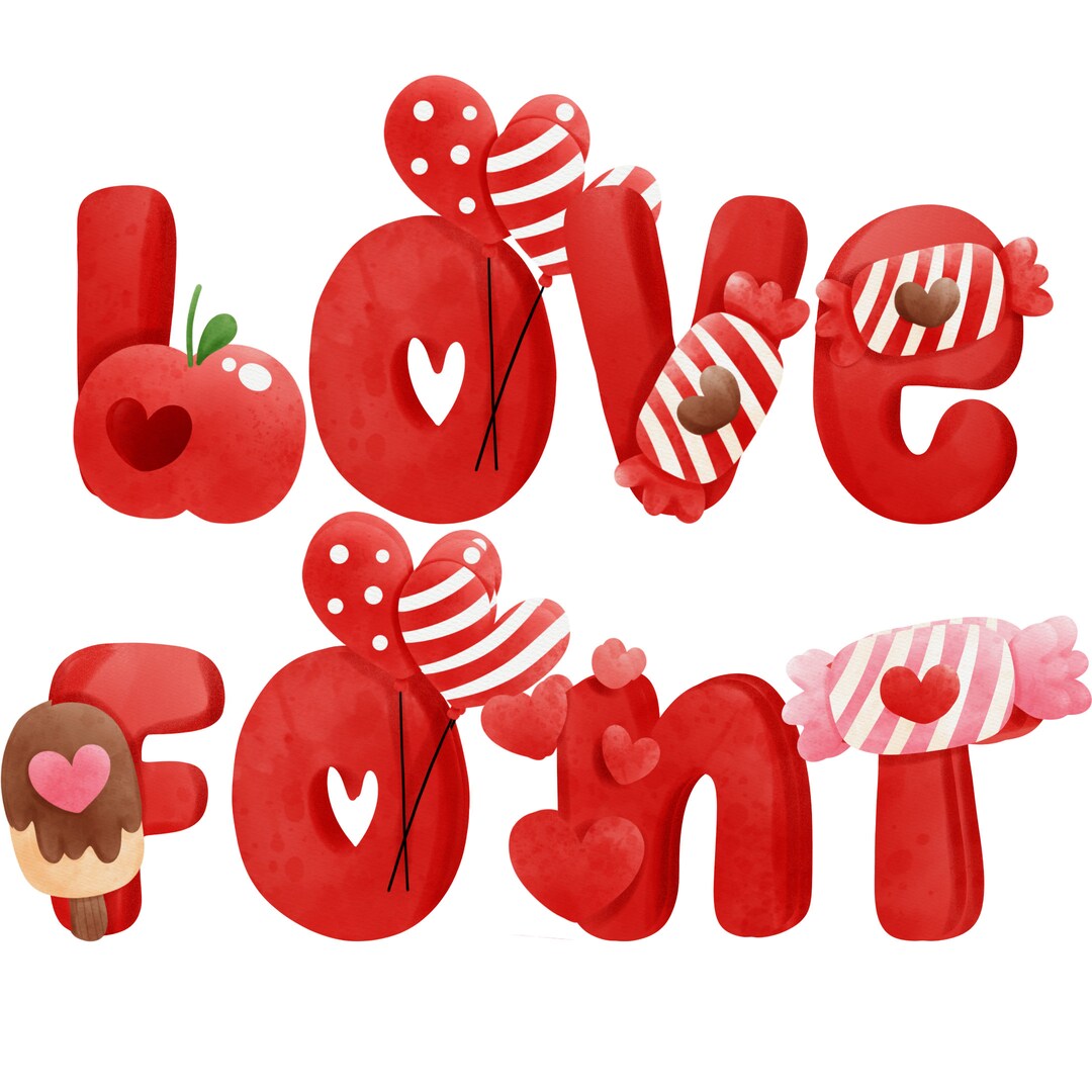 Cartoon St. Valentile's Day Letters Clipart PNG SVG Bundle, Love Font ...