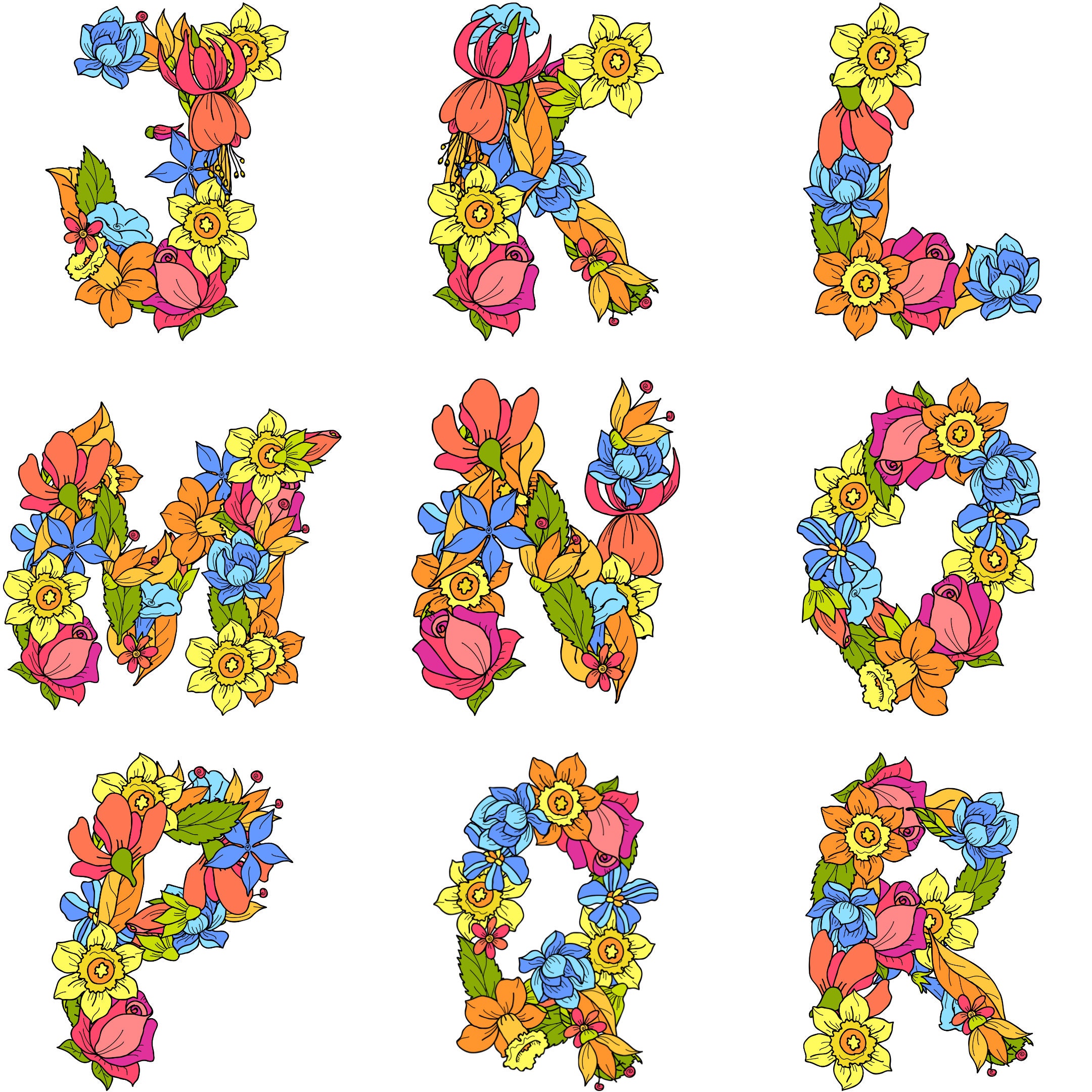Floral Font Clipart PNG SVG Bundle, Floral Font, Floral Alphabet ...