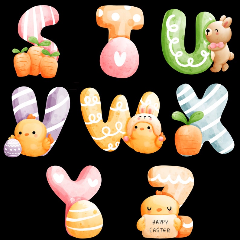 Cartoon Easter Letters Clipart PNG SVG Bundle, Easter Font, Easter ...