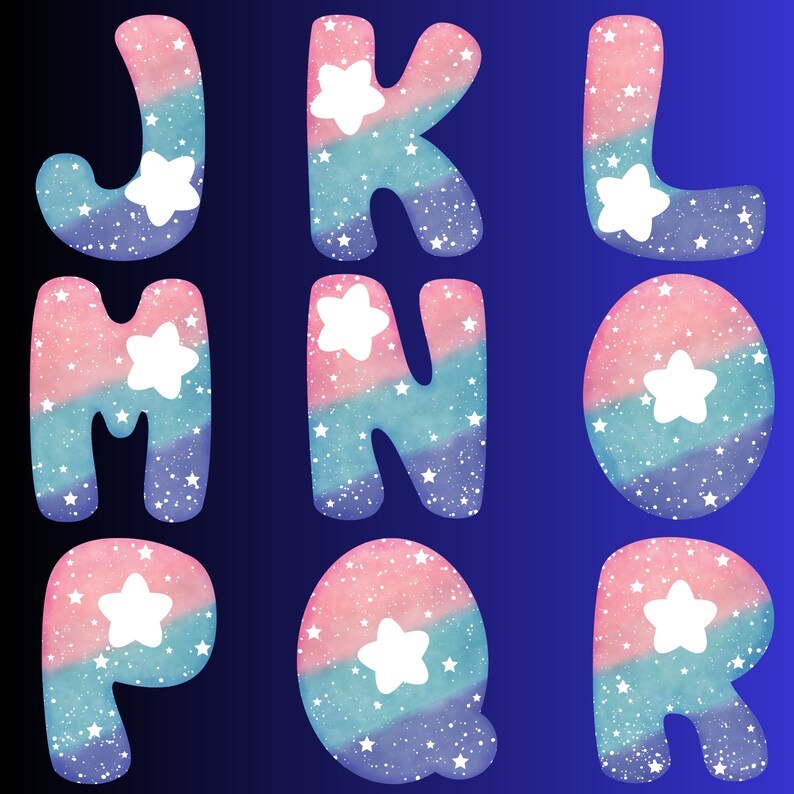 Stars Watercolor Letters Clipart PNG SVG Bundle, Star Font, Star ...