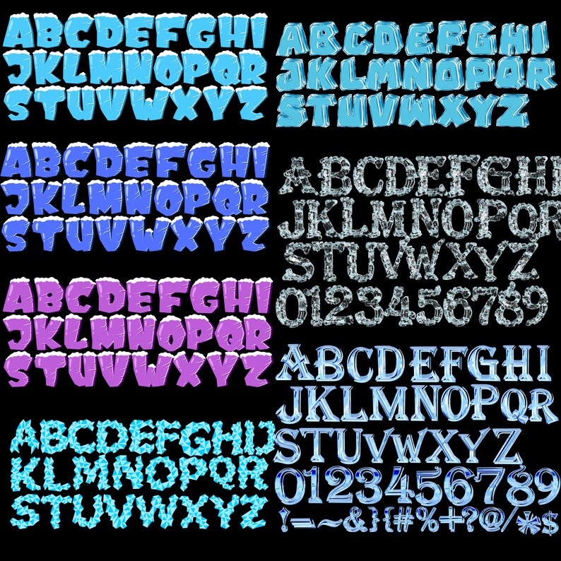 Bundle 25 Sets Winter Ice Fonts Clipart PNG SVG, Xmass Font Svg, Winter ...