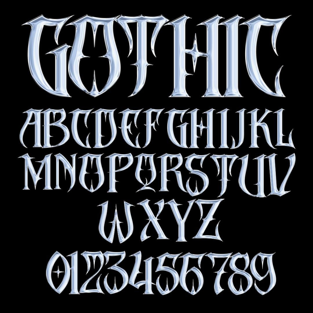 Gothic Silver Esoteric Font SVG PNG, Old German Font Style, Chrome ...