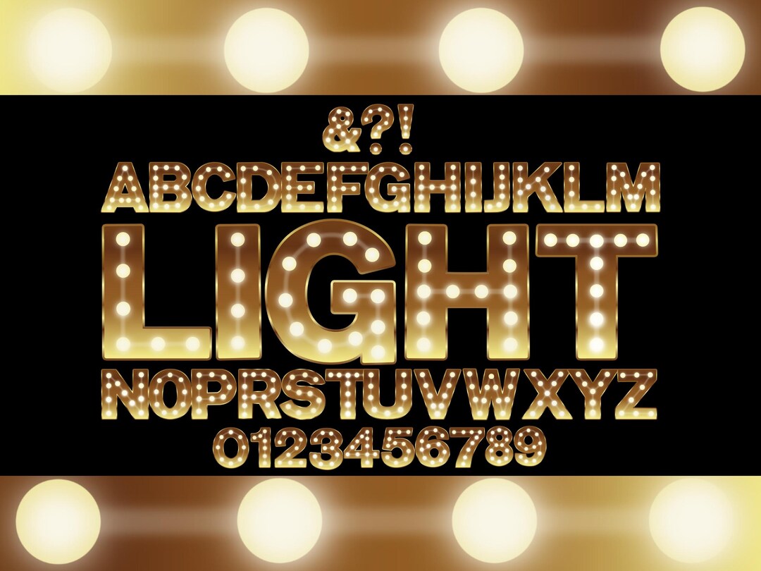 Marquee Light Font Clipart: Retro Alphabet (PNG, SVG) - Etsy