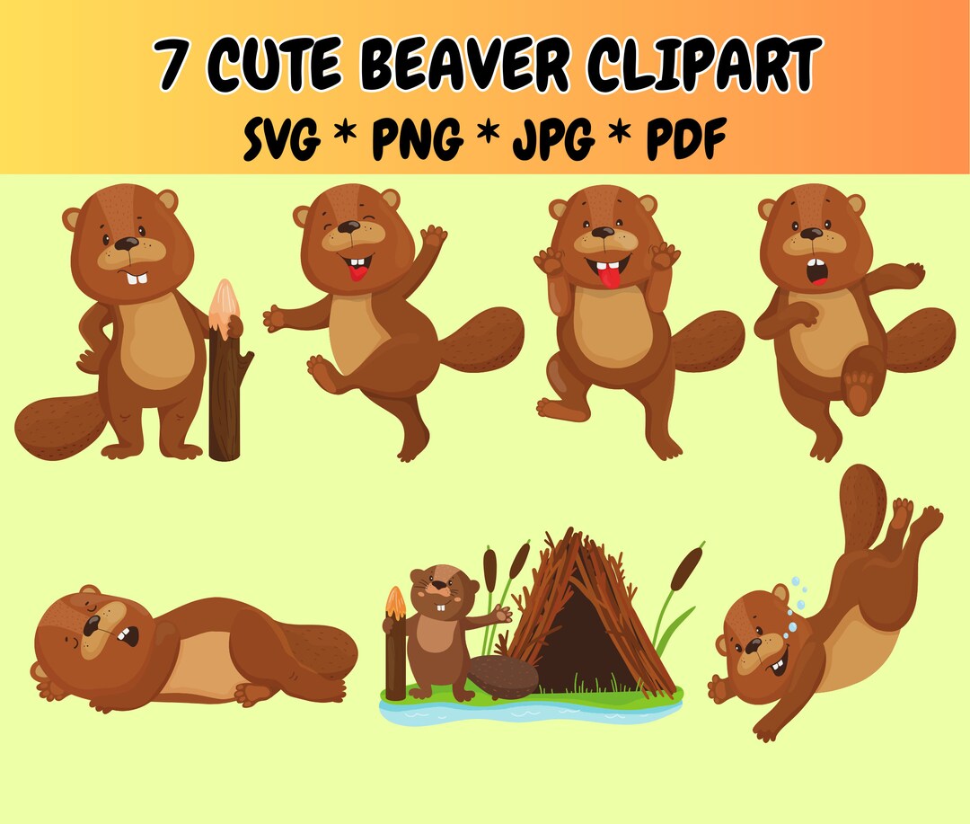 7 Cute Beaver Clipart Bundle SVG PNG, Baby Beaver, Pet Clipart, Kids ...