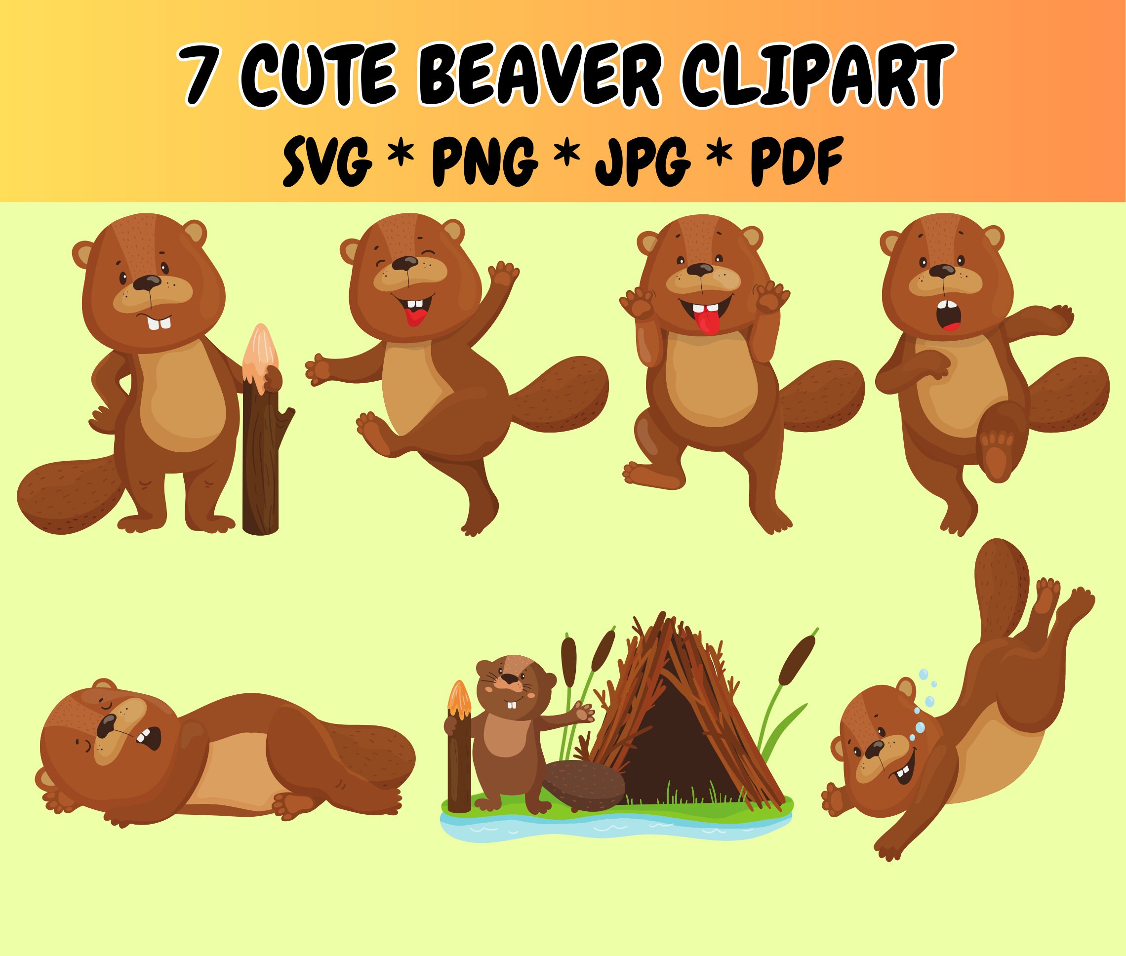 7 süße Biber Clipart Bundle SVG PNG JPG PdF Icons Baby Biber - Etsy.de