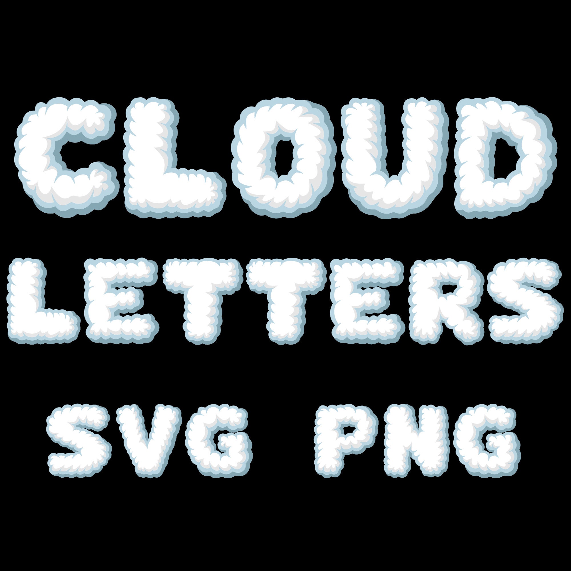 Cloud Letters PNG SVG Clipart Bundle, Cloud Alphabet, Cloud Font Svg ...