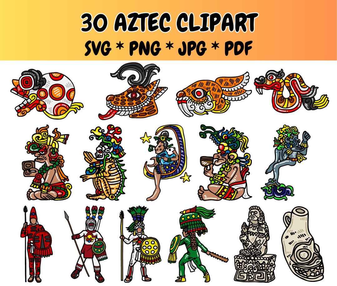 30 Aztec Clipart Bundle SVG PNG JPG Pdf Icons, Aztec Warrior, Aztec ...