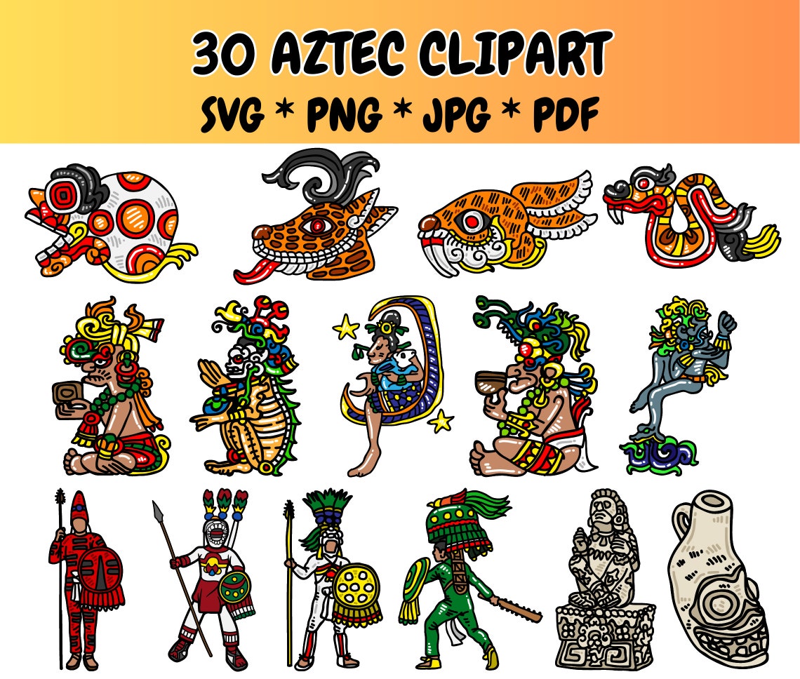 30 Aztec Clipart Bundle SVG PNG JPG Pdf Icons, Aztec Warrior, Aztec ...