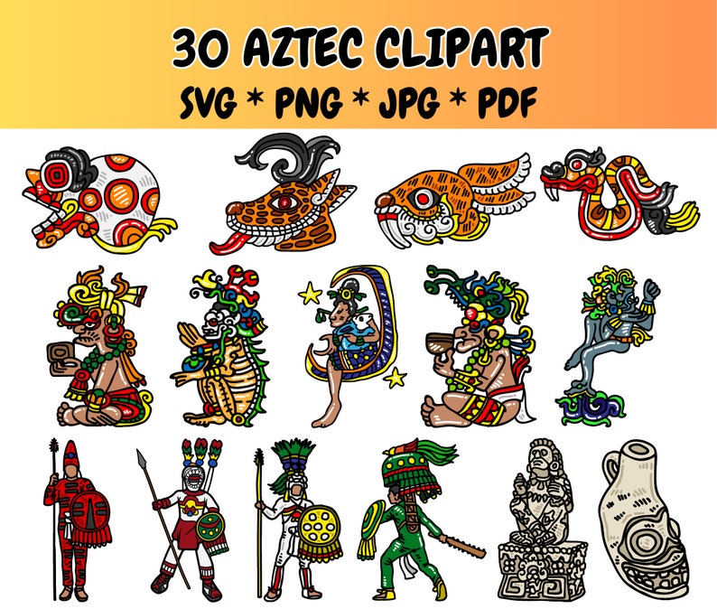 30 Aztec Clipart Bundle SVG PNG JPG Pdf Icons, Aztec Warrior, Aztec ...