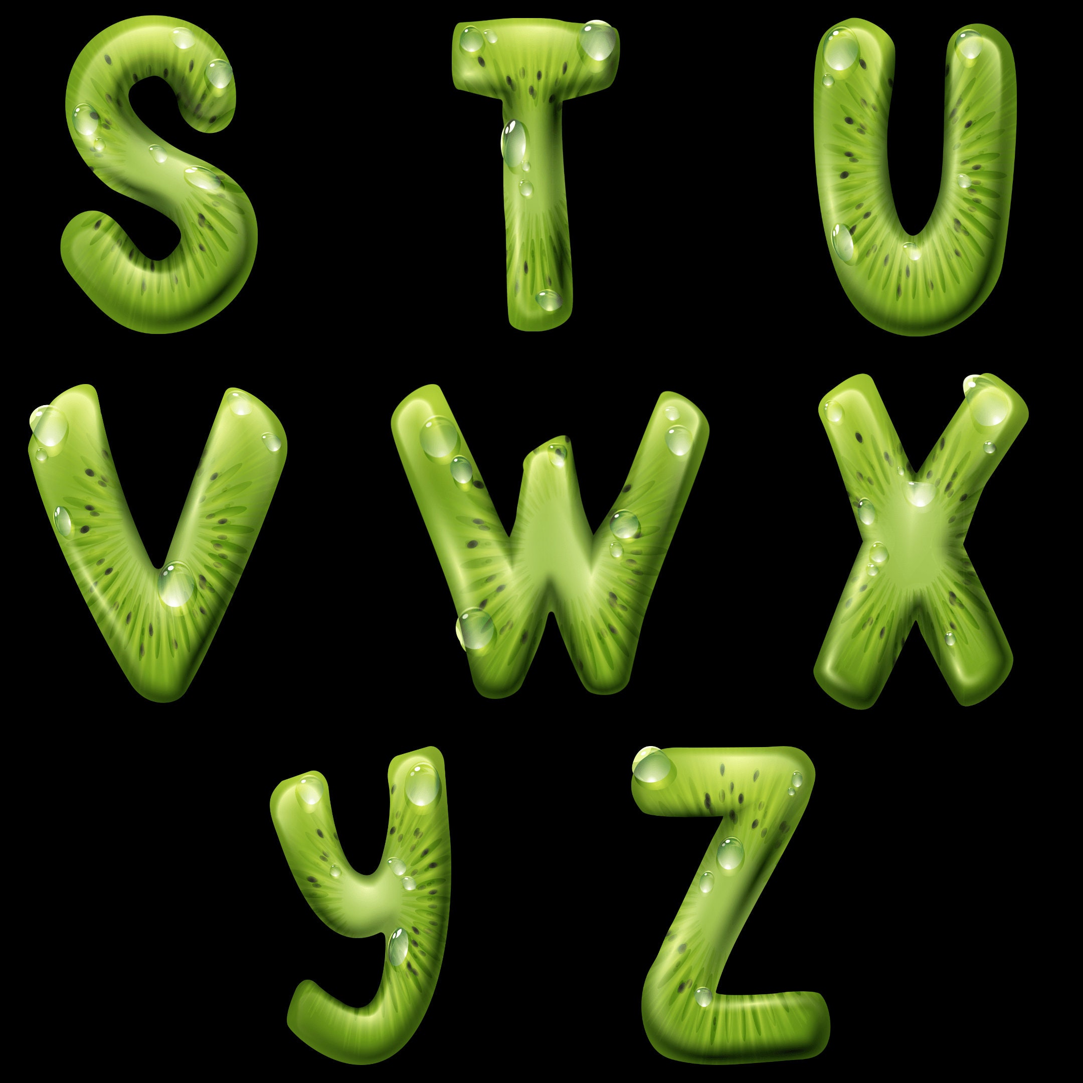 Kiwi Letters PNG SVG Clipart Bundle, Kiwi Alphabet, Kiwi Font Svg, Kiwi ...