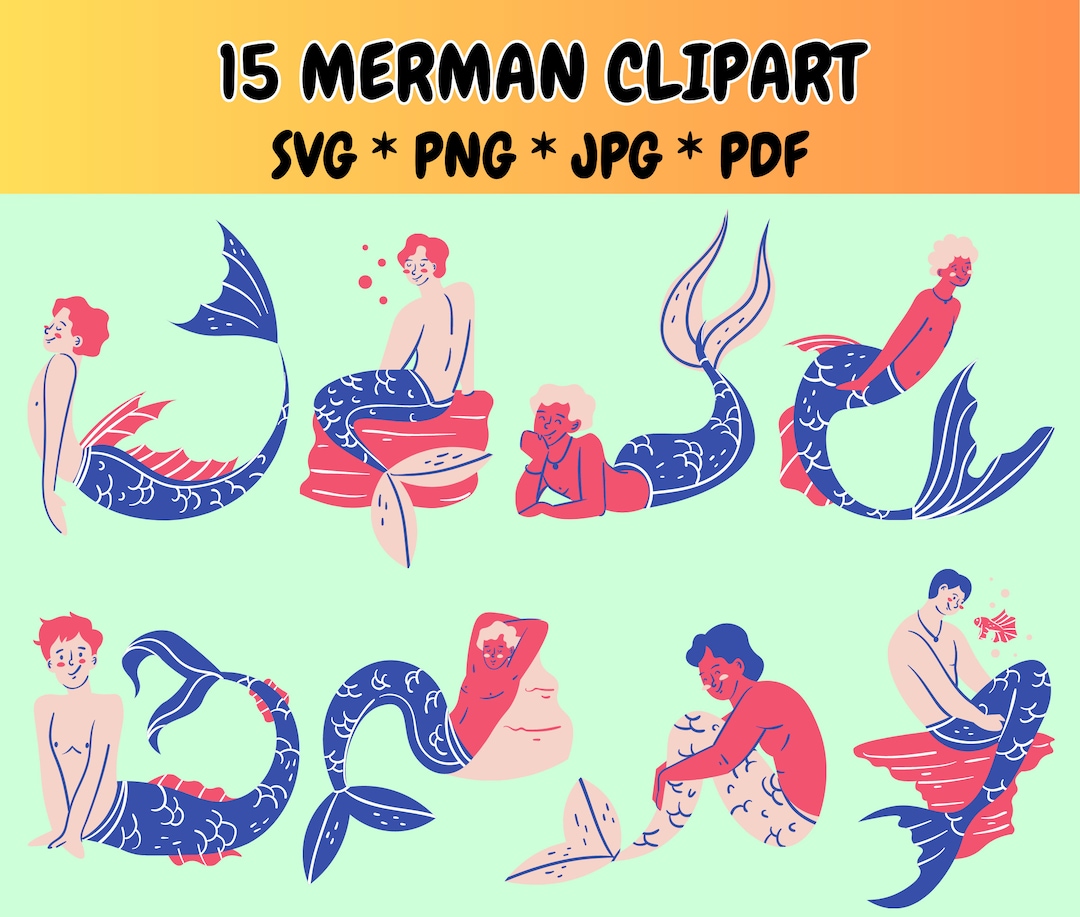 15 Merman Clipart Bundle SVG PNG JPG Pdf Icons, Gay Mermaid ...