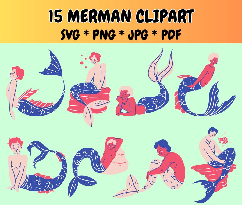 15 Merman Clipart Bundle SVG PNG JPG Pdf Icons, Gay Mermaid ...