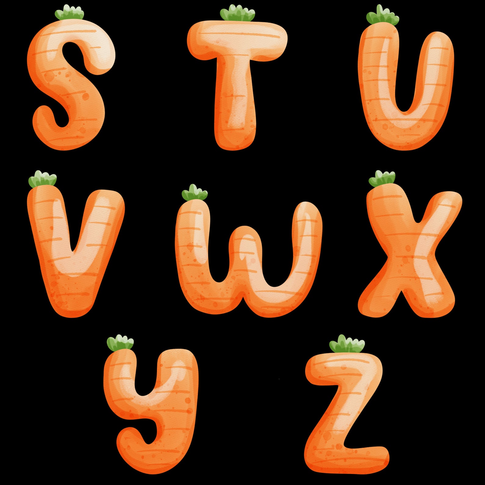 Carrot Letters PNG SVG Clipart Bundle, Carrot Alphabet, Carrot Font Svg ...