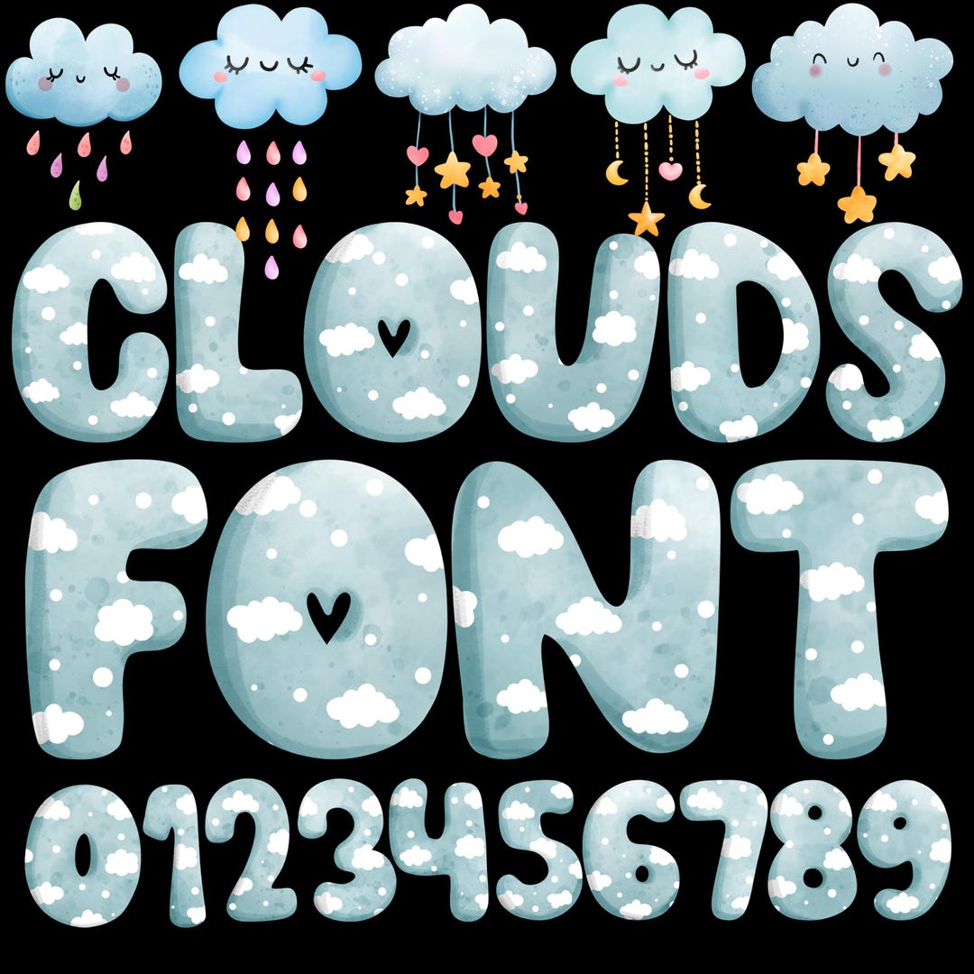 Cute Cloud Letters PNG SVG Clipart Bundle, Cloud Alphabet, Cloud Font ...
