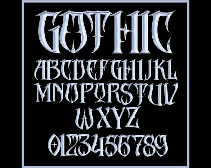 3D Silver Gothic Font SVG PNG, Gothic Alphabet, Gothic Letters, Silver ...