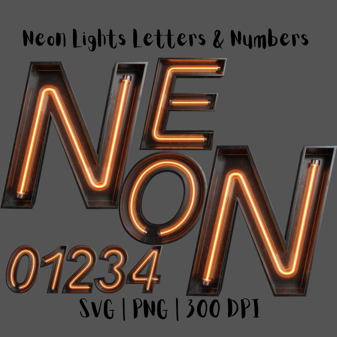 3D Neon Lights Font Clipart PNG SVG Bundle, LED Font Svg, Lights ...