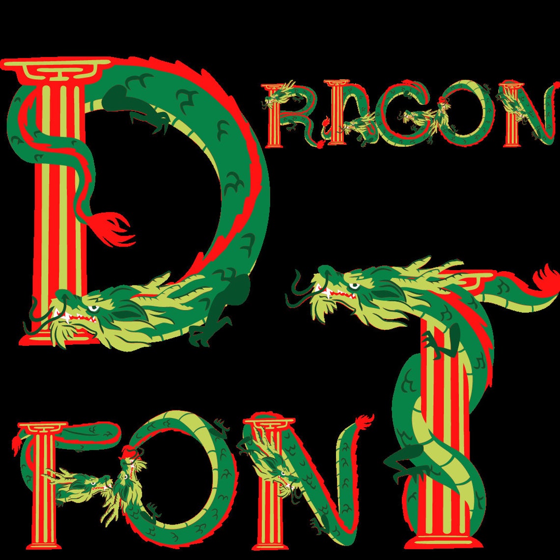 Dragon Letters Clipart PNG SVG Bundle, Dragon Font, Chinese Letters ...