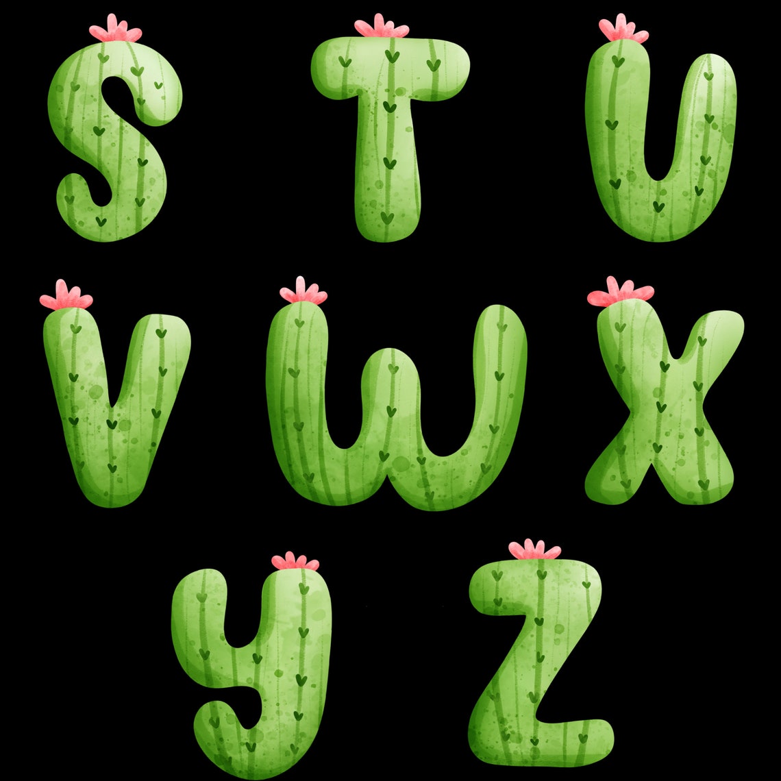 Cartoon Cactus Letters Clipart PNG SVG Bundle, Cartoon Font, Cartoon ...