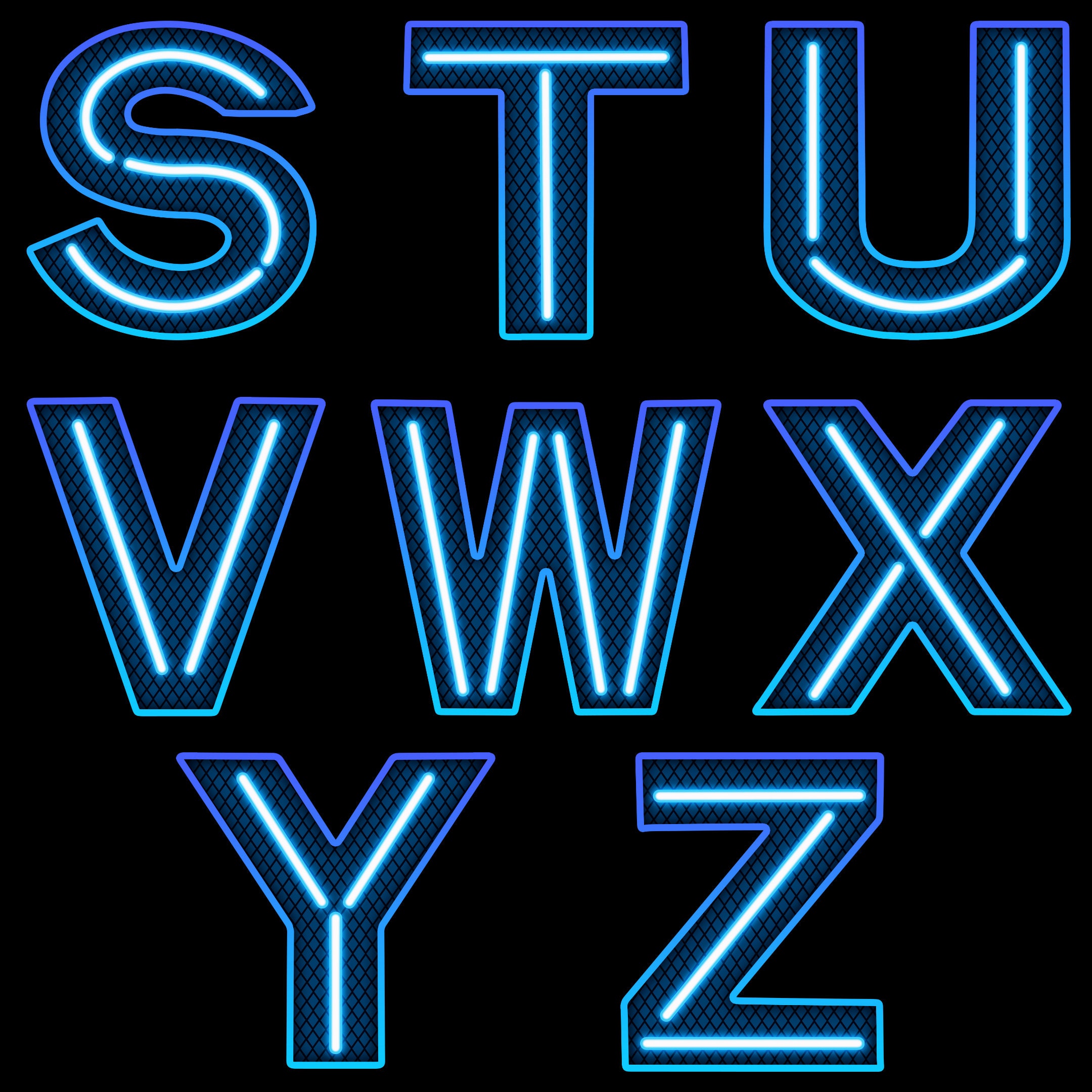 Blue Neon Letters PNG SVG Clipart Bundle, Neon Alphabet, Neon Font Svg ...