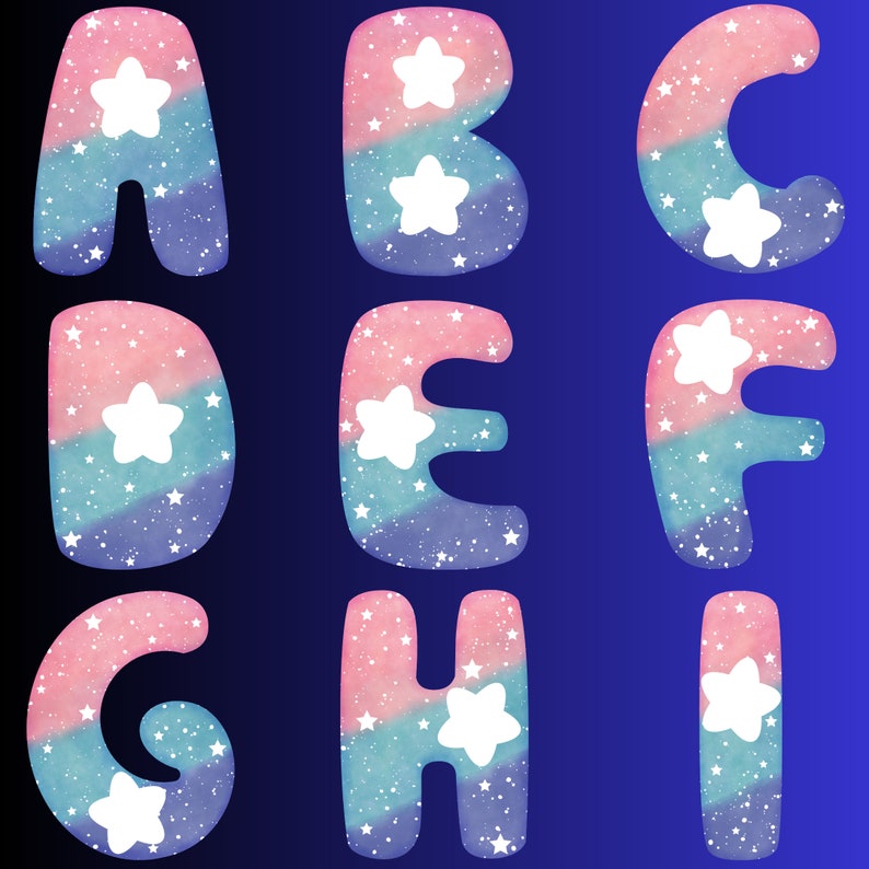 Stars Watercolor Letters Clipart PNG SVG Bundle, Star Font, Star ...