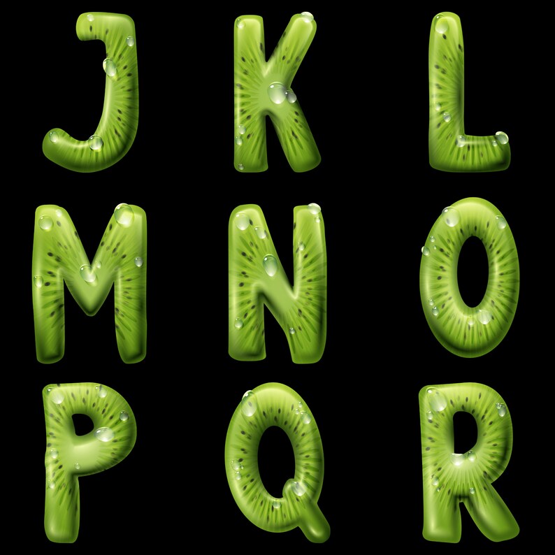 Kiwi Letters PNG SVG Clipart Bundle, Kiwi Alphabet, Kiwi Font Svg, Kiwi ...