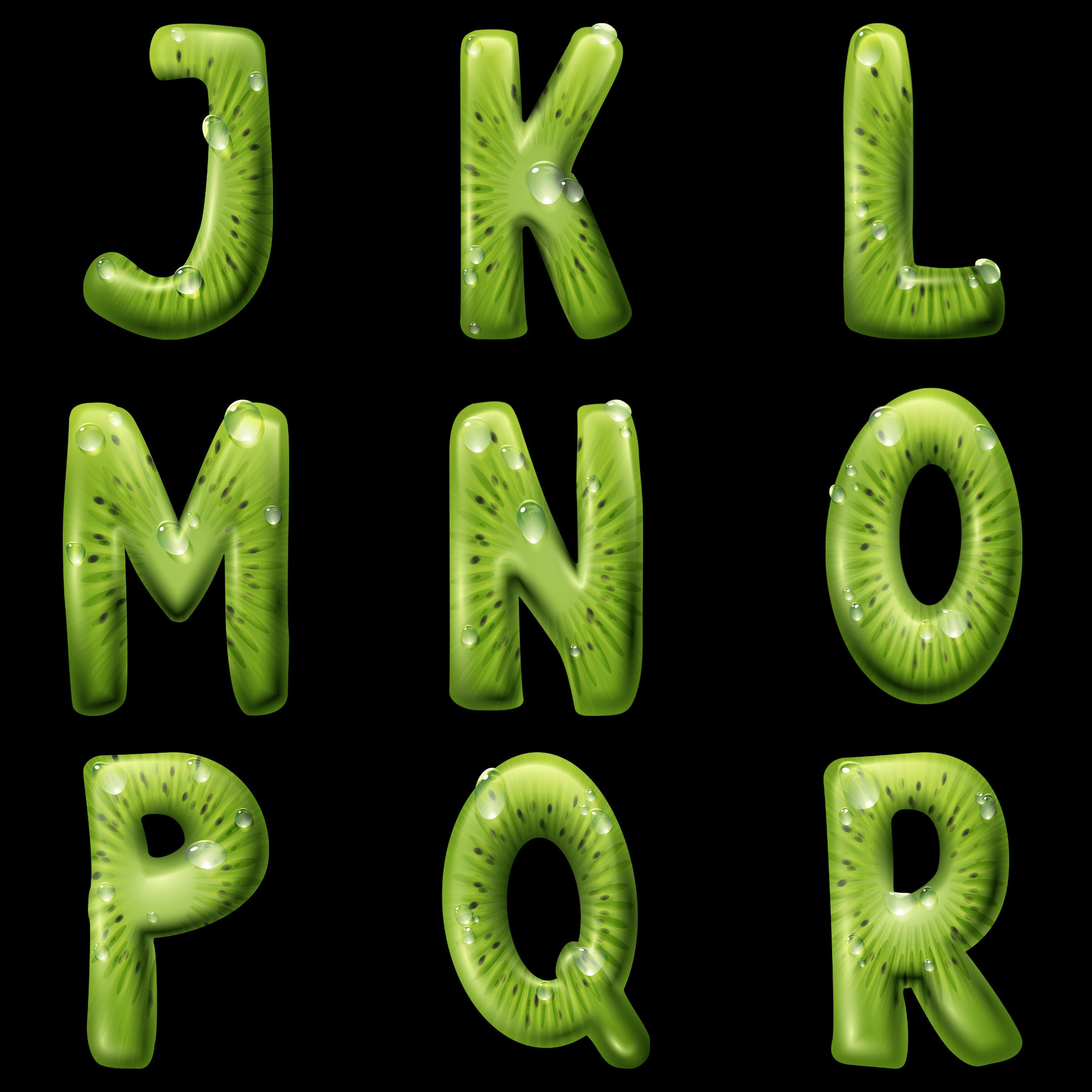 Kiwi Letters PNG SVG Clipart Bundle, Kiwi Alphabet, Kiwi Font Svg, Kiwi ...
