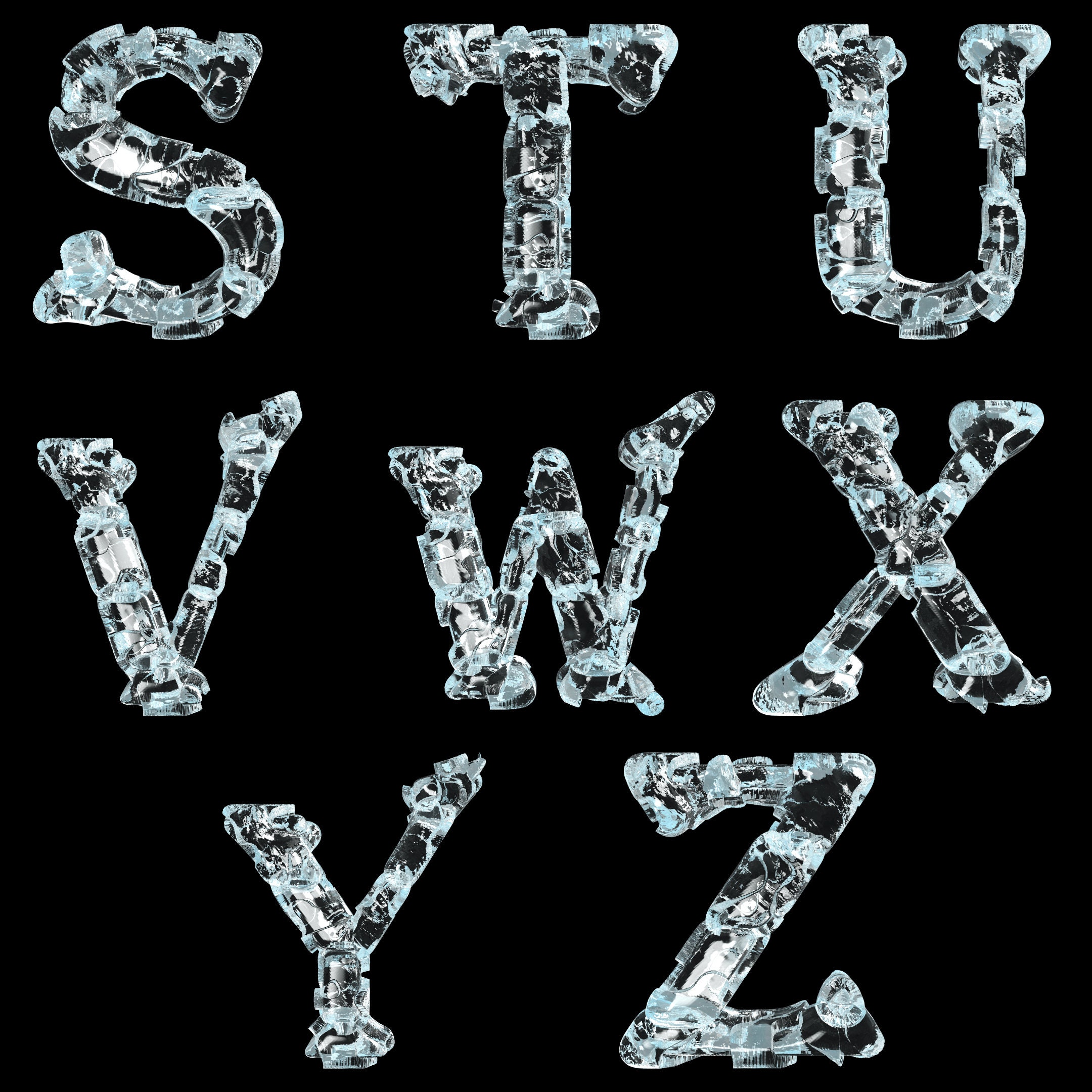 3D Ice Letters PNG SVG Bundle, Ice Font, Ice Alphabet, Winter Font ...