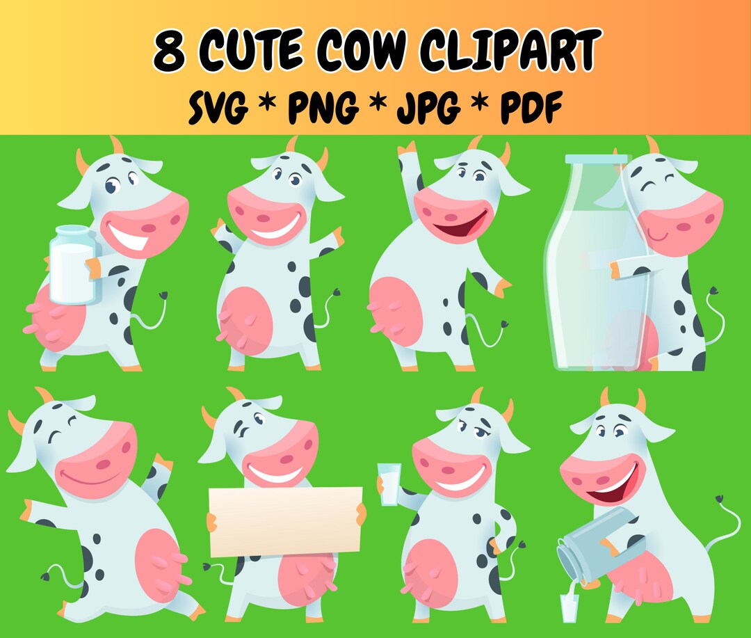 8 Cute Cow Clipart Bundle SVG PNG JPG Pdf Icons Kawaii Cow - Etsy UK