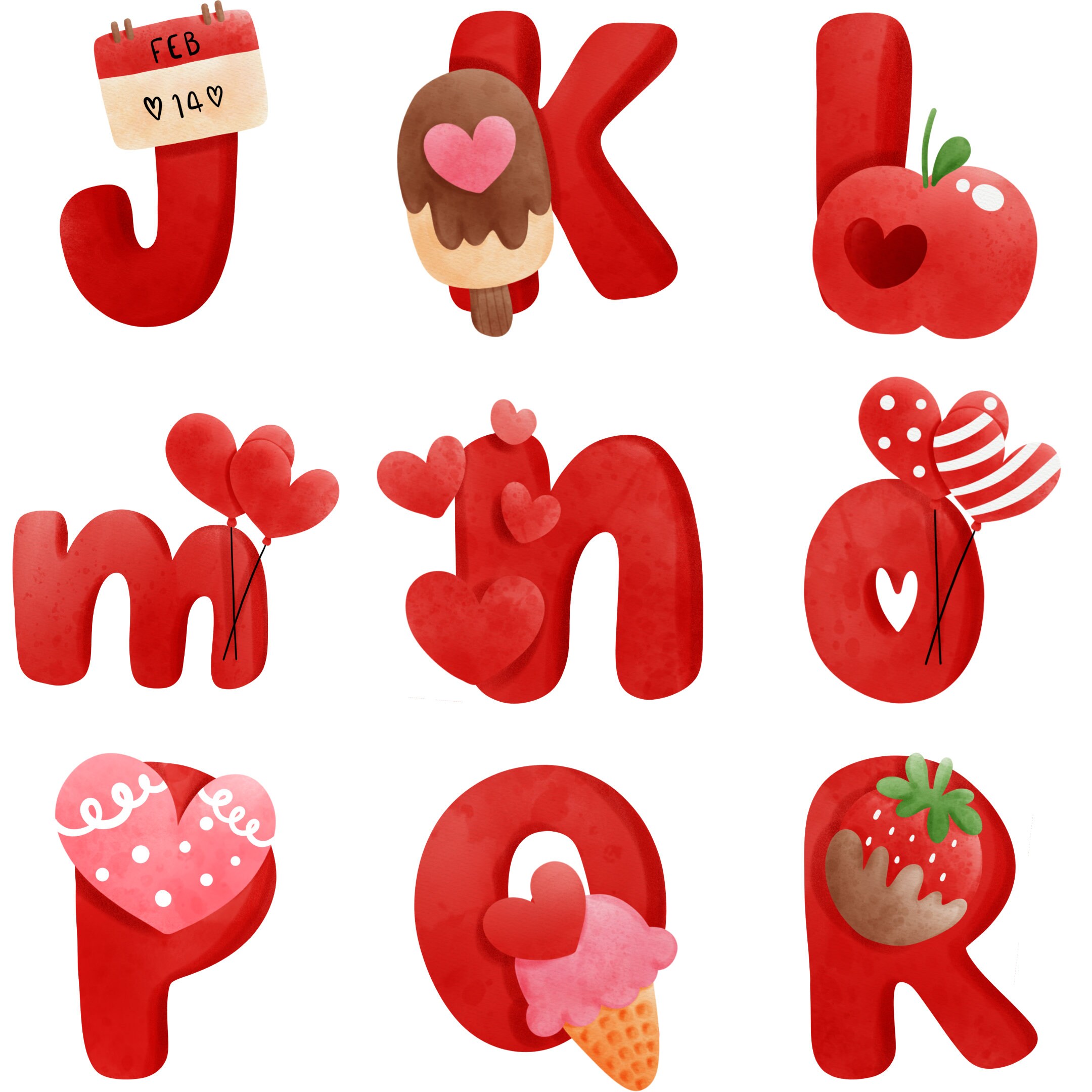 Cartoon St. Valentile's Day Letters Clipart PNG SVG Bundle, Love Font ...