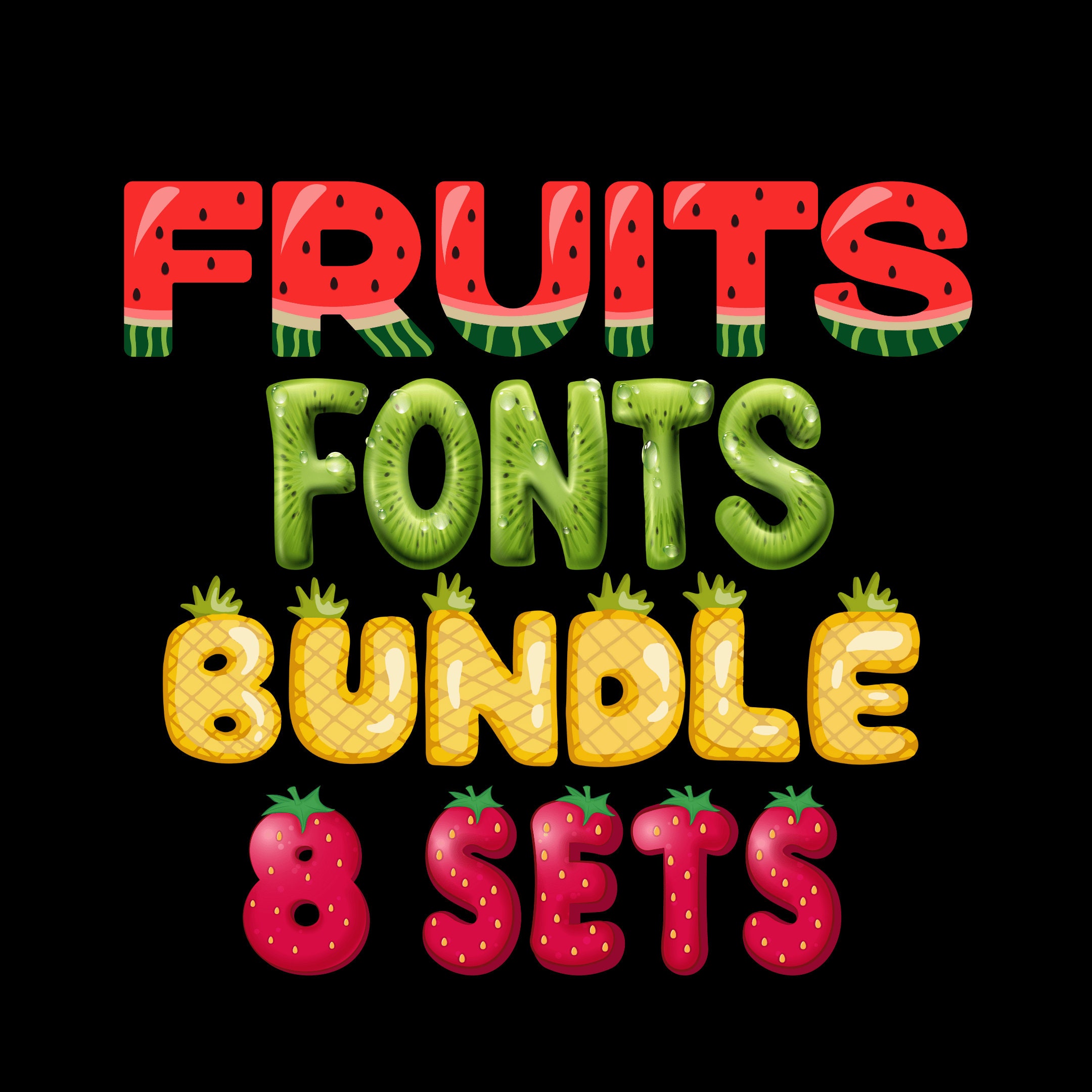 Fruits Letters Clipart PNG SVG Bundle, Strawberry Font, Fruit Font ...