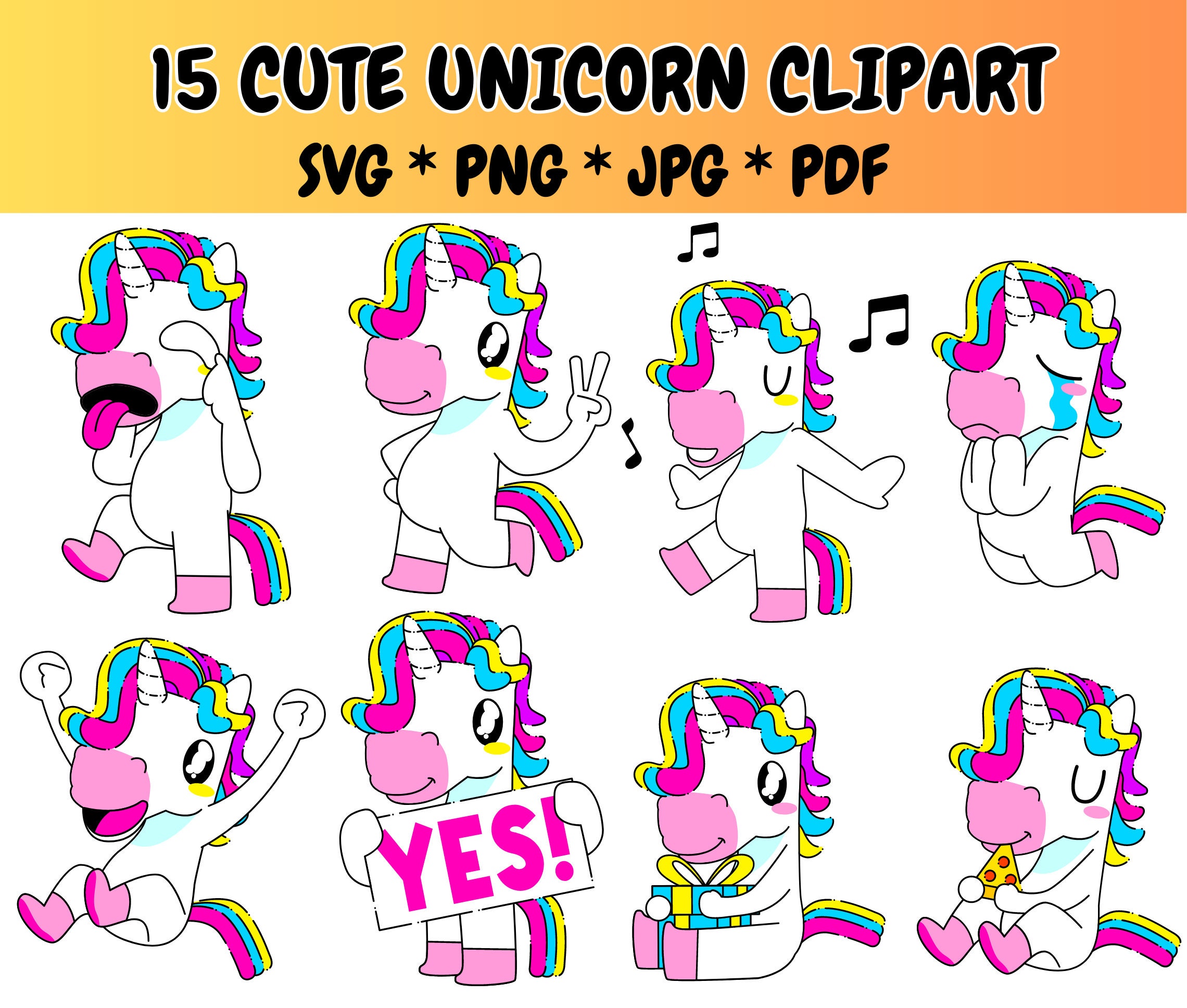 15 Cute Unicorn Clipart Bundle SVG PNG, Baby Unicorn, Kids Unicorn ...