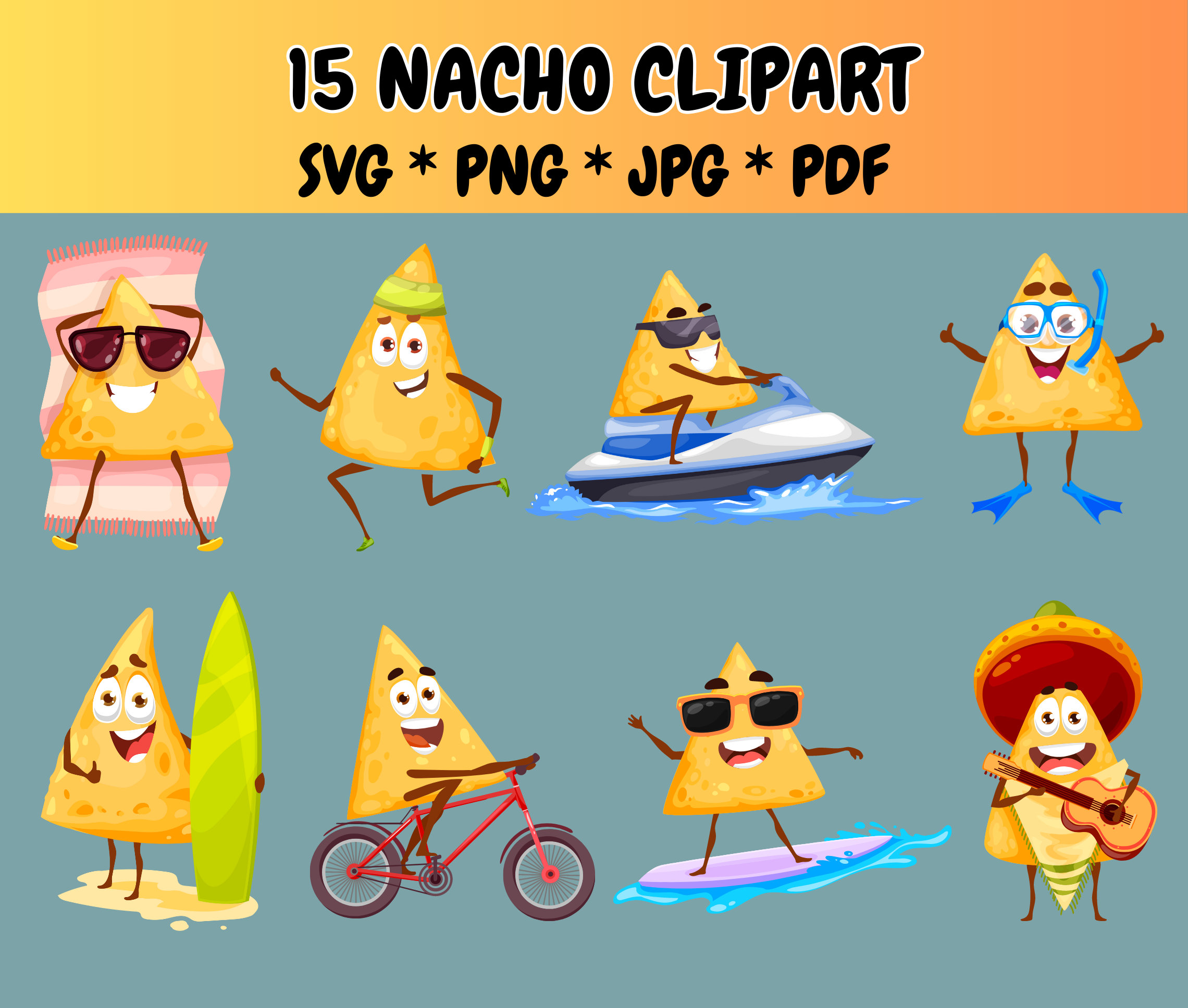 15 Nacho Clipart Bundle SVG PNG JPG Pdf Icons, Cute Nacho Clipart ...
