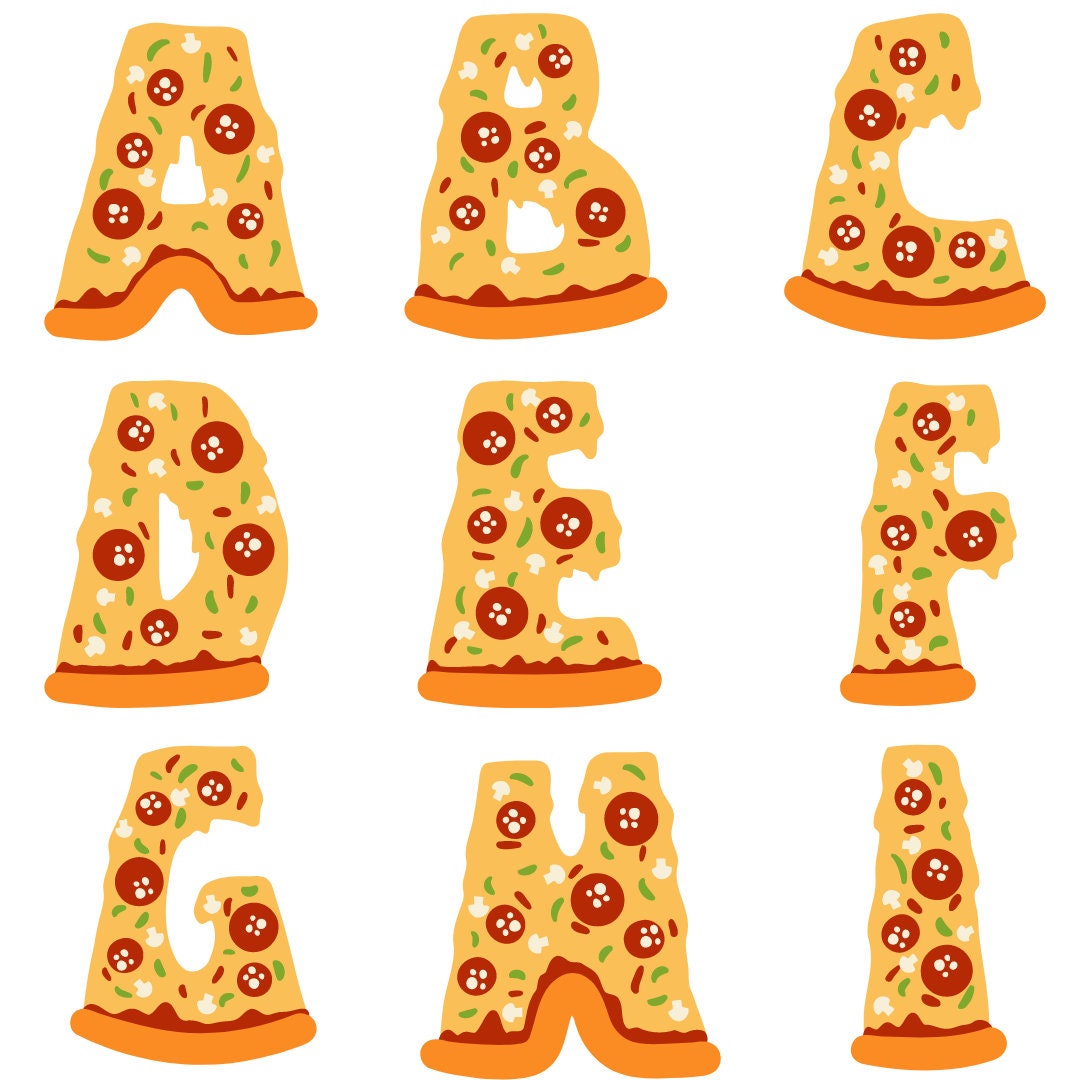 Pizza Font Clipart PNG SVG Bundle, Food Font Svg, Pizza Letters ...