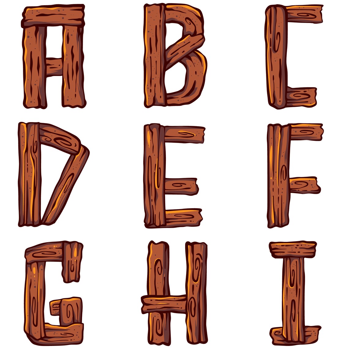 Wooden Font Clipart PNG SVG Bundle, Wood Font Svg, Wood Letters, Rustic ...