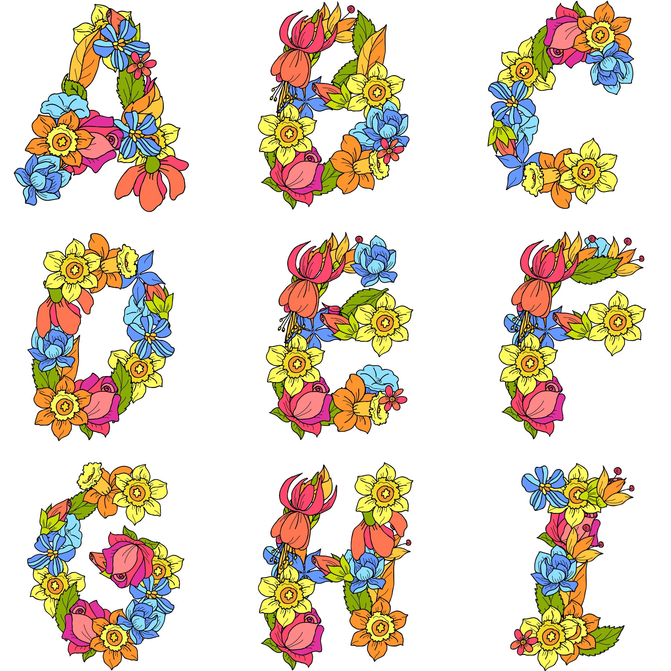 Floral Font Clipart PNG SVG Bundle, Floral Font, Floral Alphabet ...