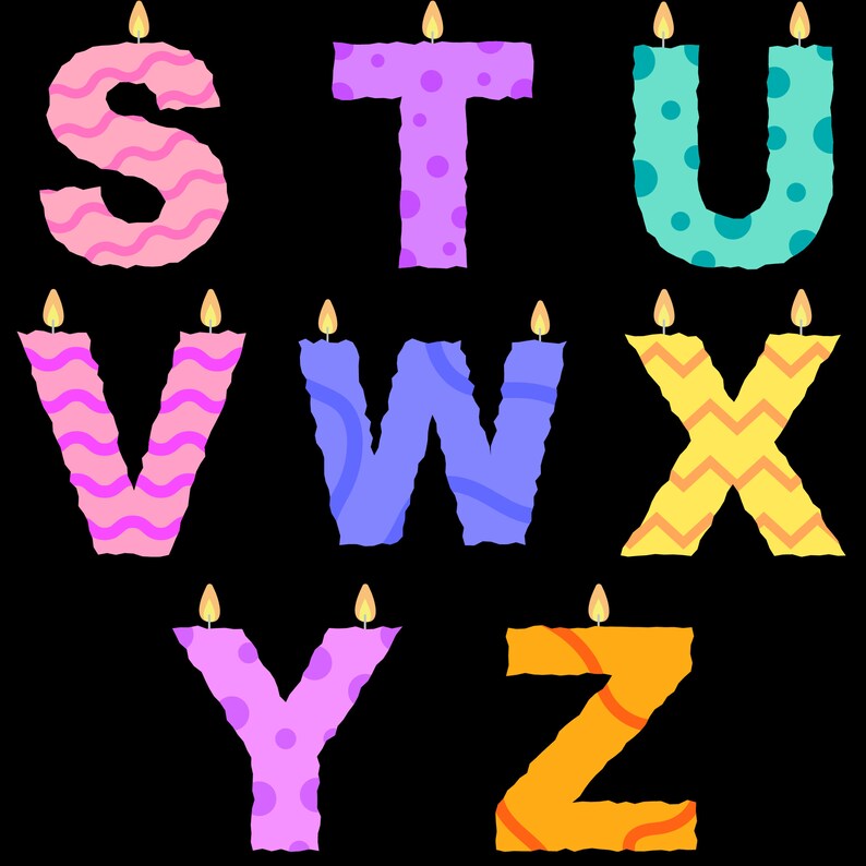 Birthday Candle Letters Clipart PNG SVG Bundle, Birthday Candle Font ...