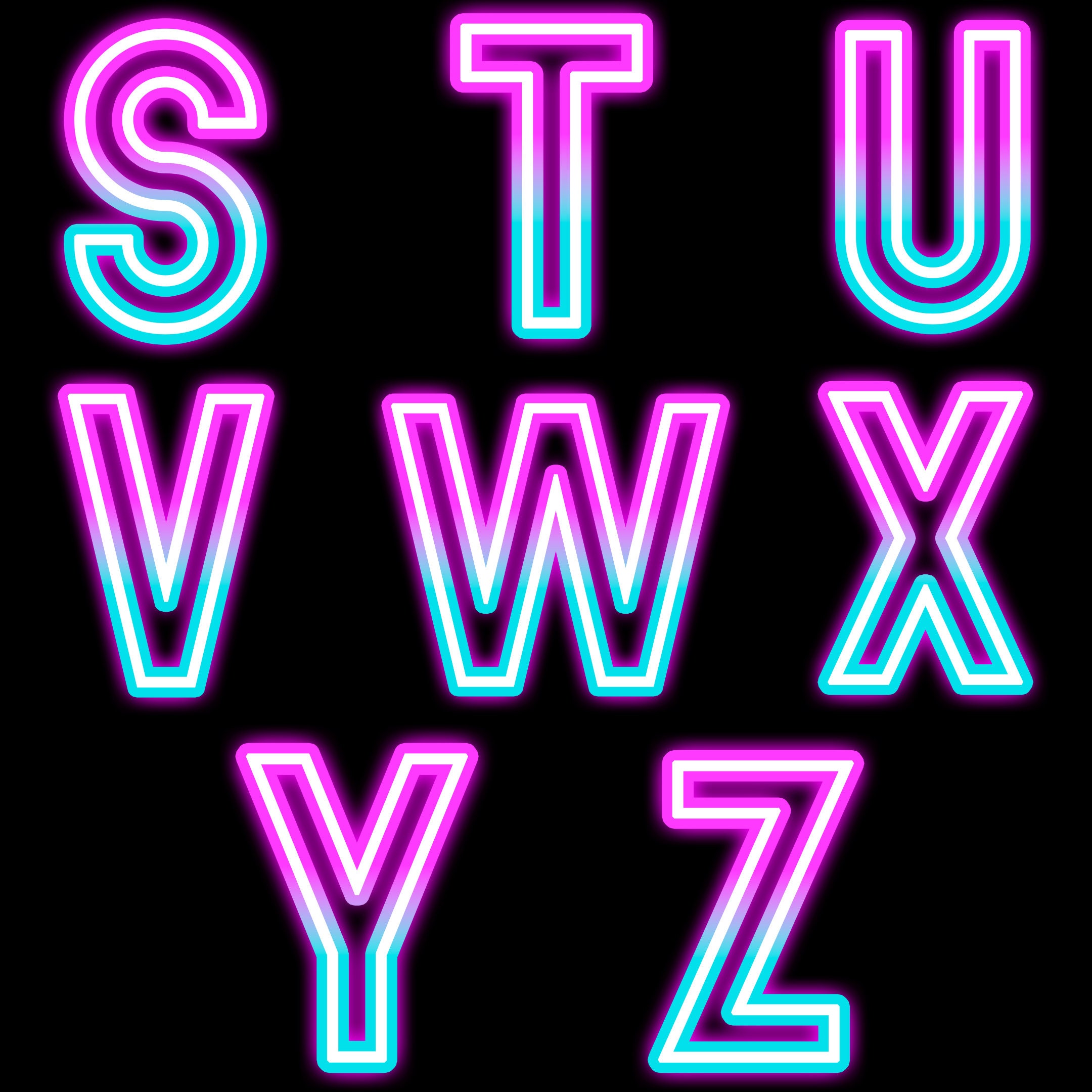 Neon Letters PNG SVG Clipart Bundle, Neon Alphabet, Neon Font Svg, Neon ...