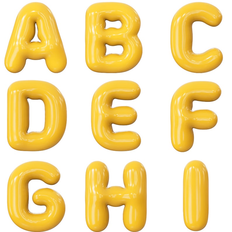 3D Bubbly Yellow Letters Clipart PNG SVG Bundle, Bubbly Font, Bubbly ...