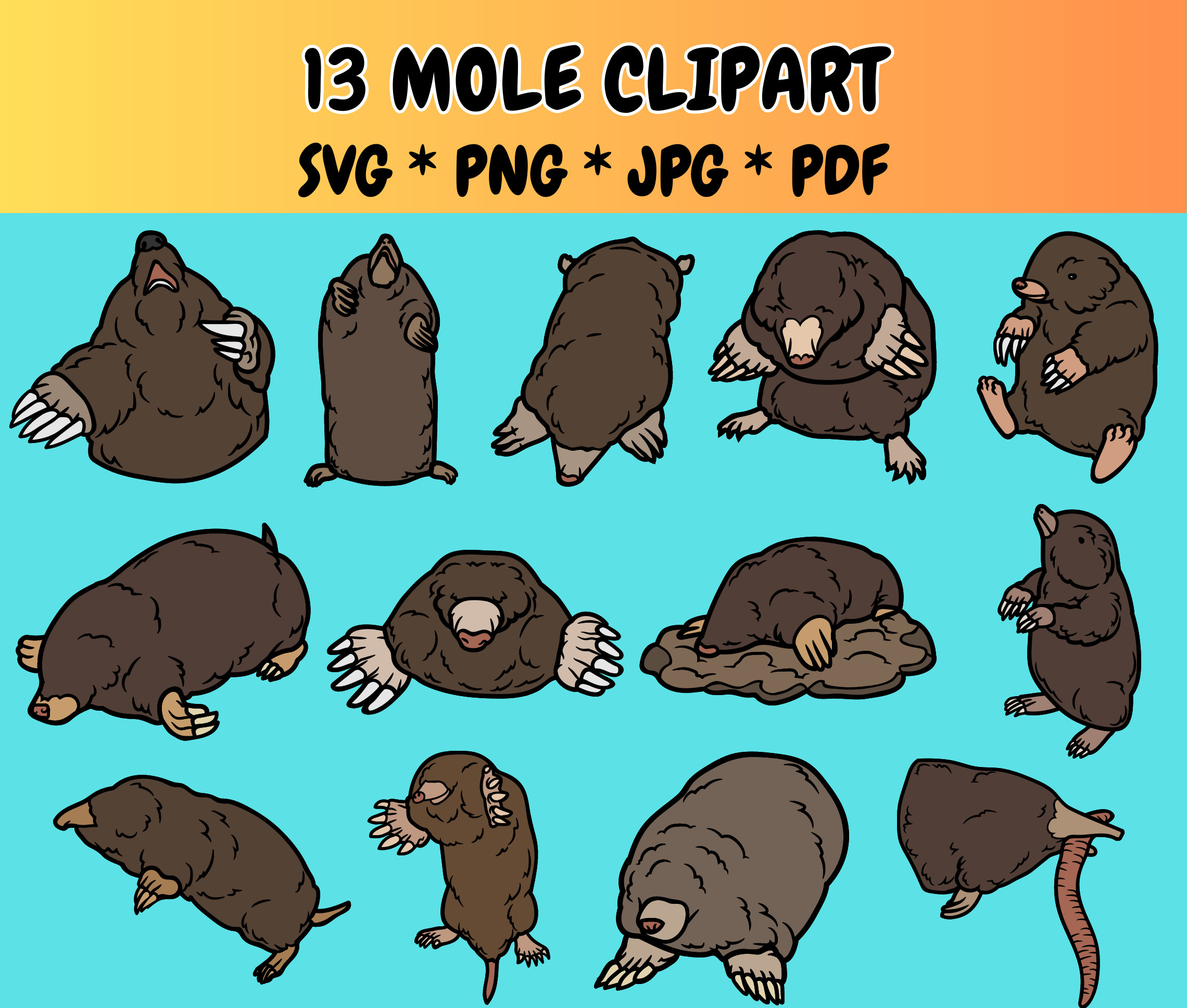 13 Cute Mole Clipart Bundle SVG PNG, Animal Clipart, Pet Clipart, Cute ...