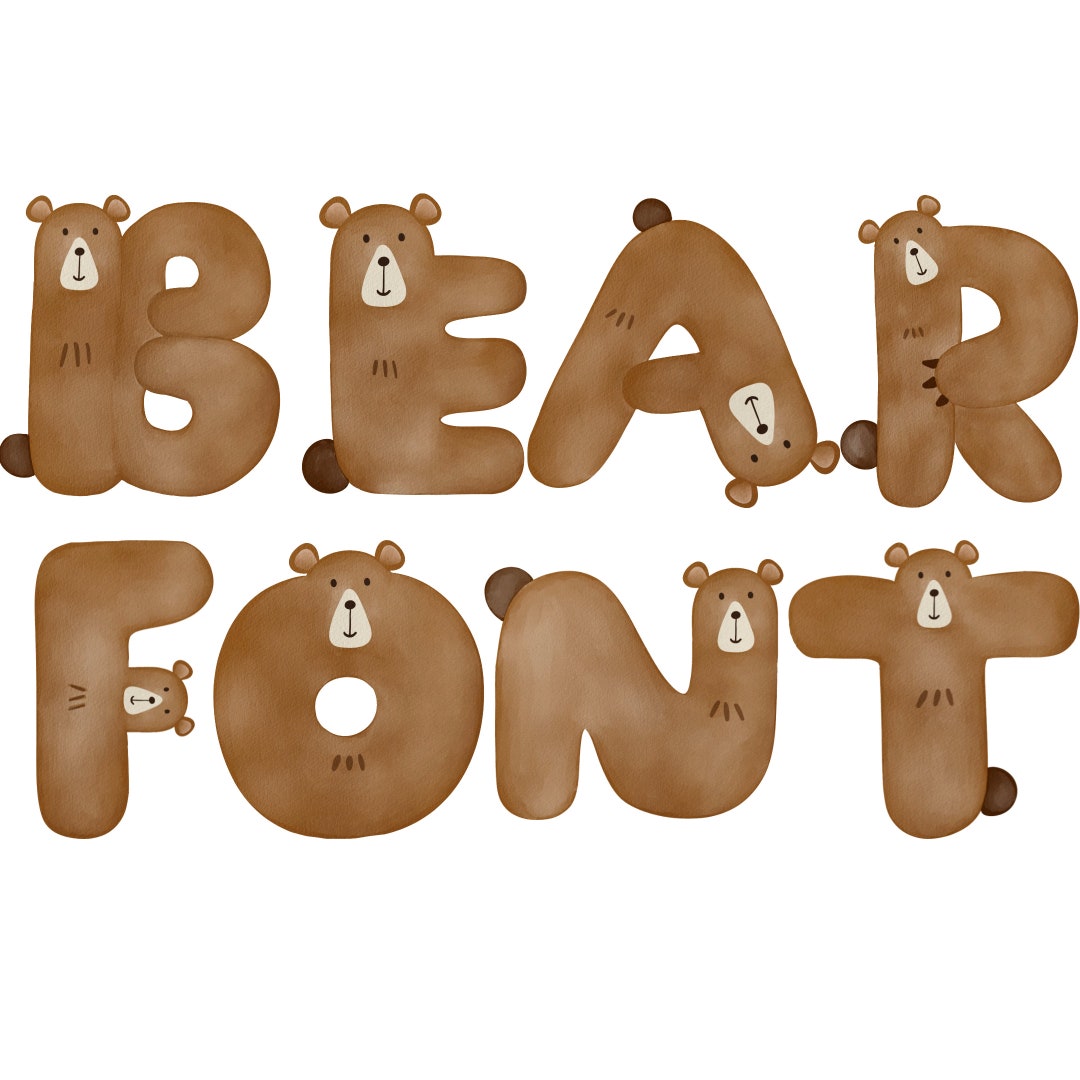 Watercolor Bear Font Clipart PNG SVG Bundle, Animal Font, Bear Alphabet ...