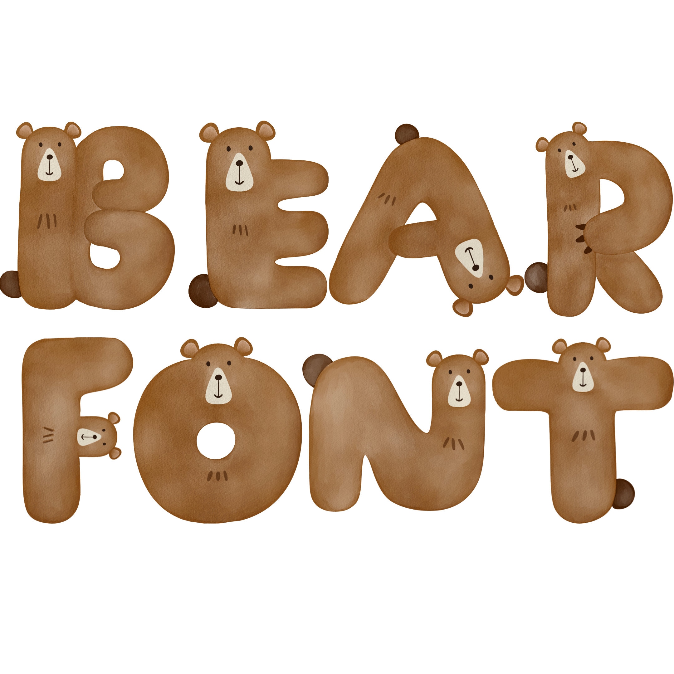 Watercolor Bear Font Clipart PNG SVG Bundle, Animal Font, Bear Alphabet ...