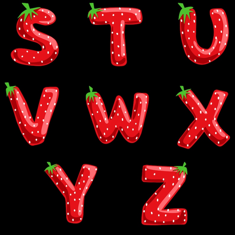 Strawberry Letters Clipart PNG SVG Bundle, Strawberry Font, Strawberry ...